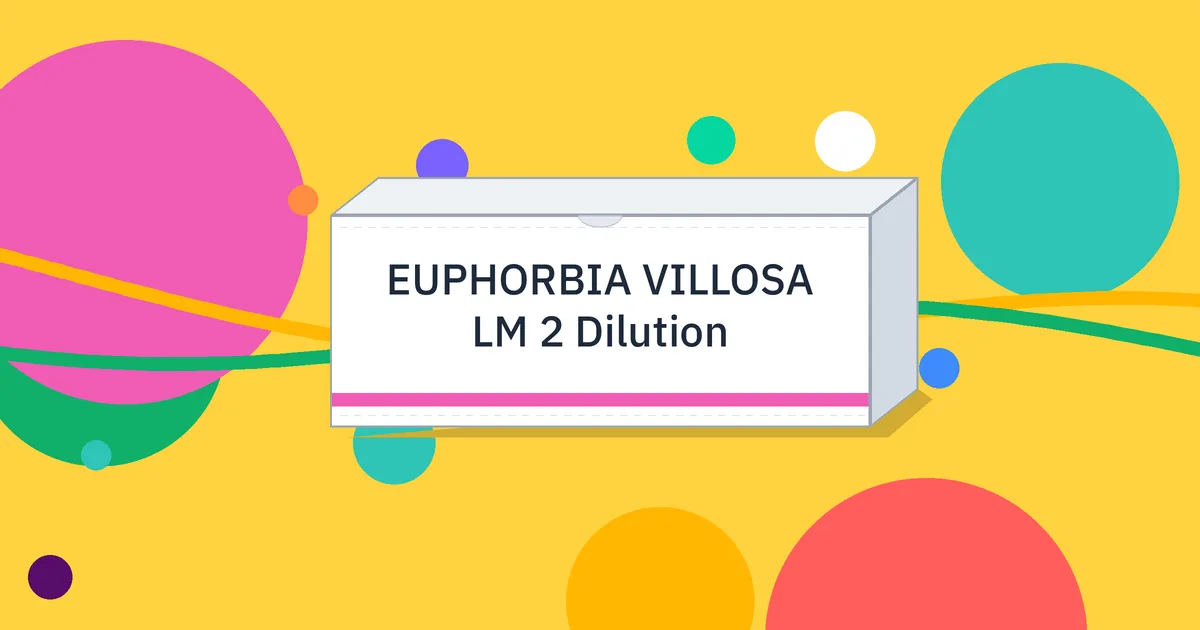 Symbolbild: Packung mit der Aufschrift EUPHORBIA VILLOSA LM 2 Dilution (PZN 13482621) – Verfügbarkeit und Bezug in Apotheken in Frankfurt am Main