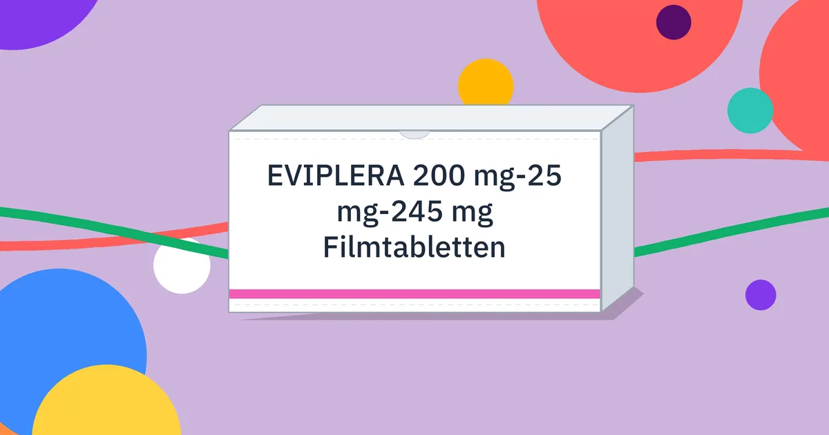 Symbolbild: Packung mit der Aufschrift EVIPLERA 200 mg-25 mg-245 mg Filmtabletten (PZN 09781944) – Verfügbarkeit und Bezug in Apotheken in Frankfurt am Main