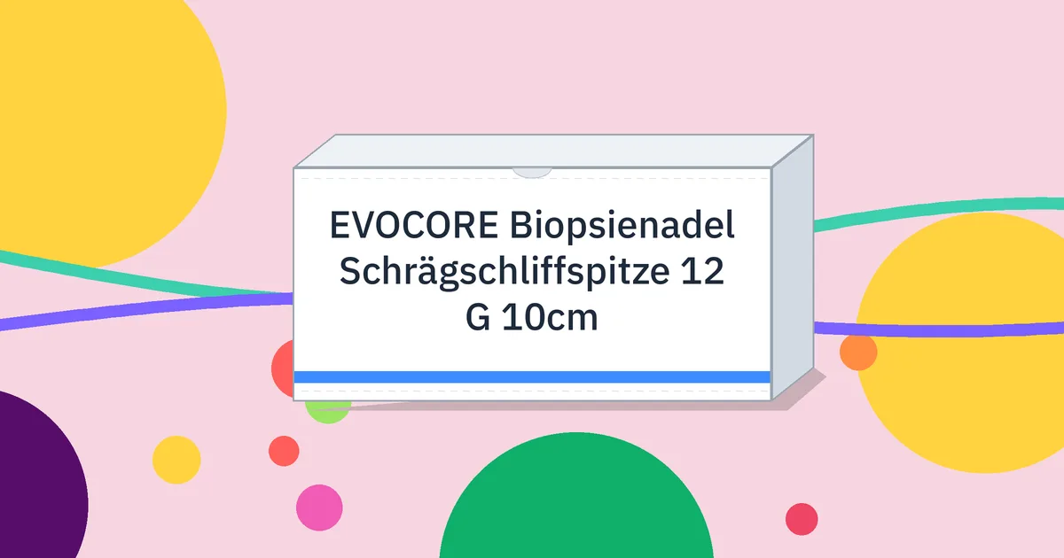 Symbolbild: Packung mit der Aufschrift EVOCORE Biopsienadel Schrägschliffspitze 12 G 10cm (PZN 11655023) – Verfügbarkeit und Bezug in Apotheken in Frankfurt am Main