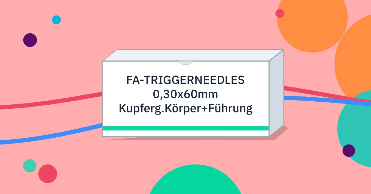Symbolbild: Packung mit der Aufschrift FA-TRIGGERNEEDLES 0,30x60mm Kupferg.Körper+Führung (PZN 20044927) – Verfügbarkeit und Bezug in Apotheken in Frankfurt am Main