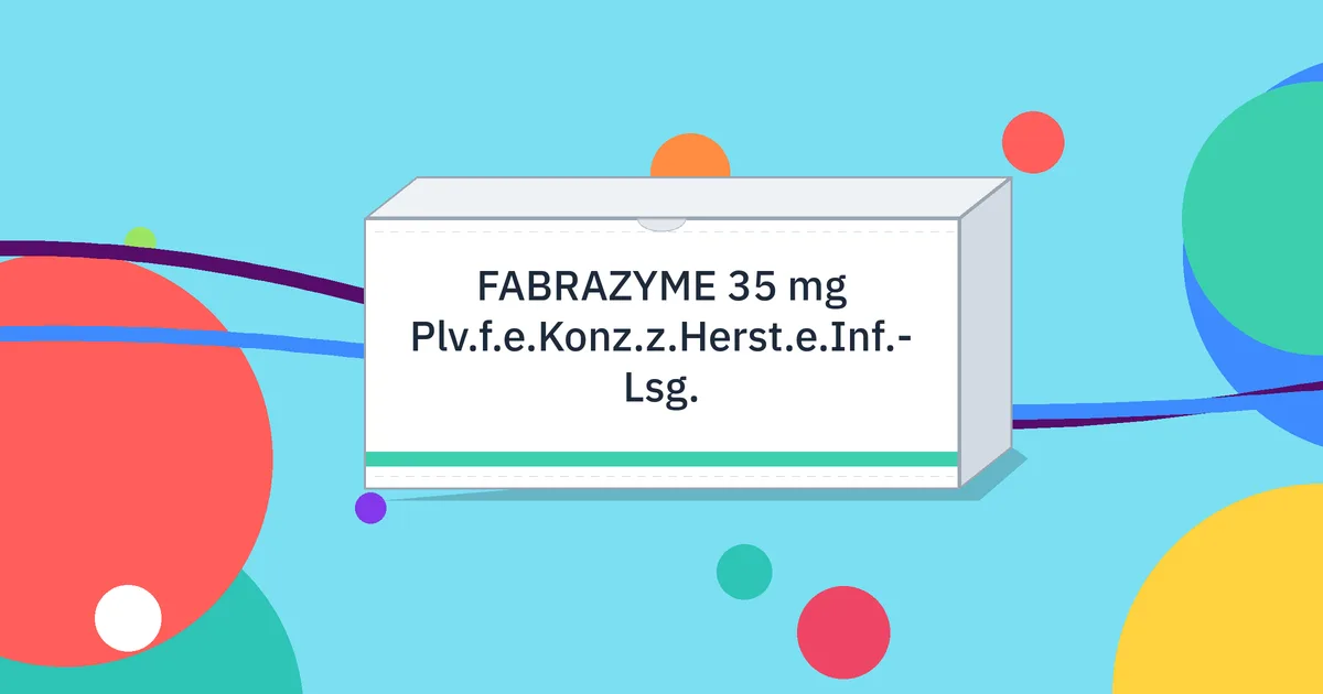 Symbolbild: Packung mit der Aufschrift FABRAZYME 35 mg Plv.f.e.Konz.z.Herst.e.Inf.-Lsg. (PZN 16964295) – Verfügbarkeit und Bezug in Apotheken in Frankfurt am Main