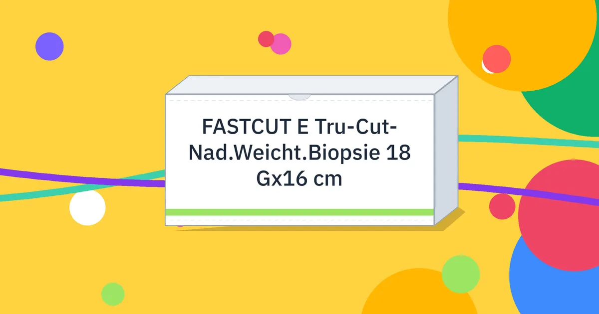 Symbolbild: Packung mit der Aufschrift FASTCUT E Tru-Cut-Nad.Weicht.Biopsie 18 Gx16 cm (PZN 19738837) – Verfügbarkeit und Bezug in Apotheken in Frankfurt am Main
