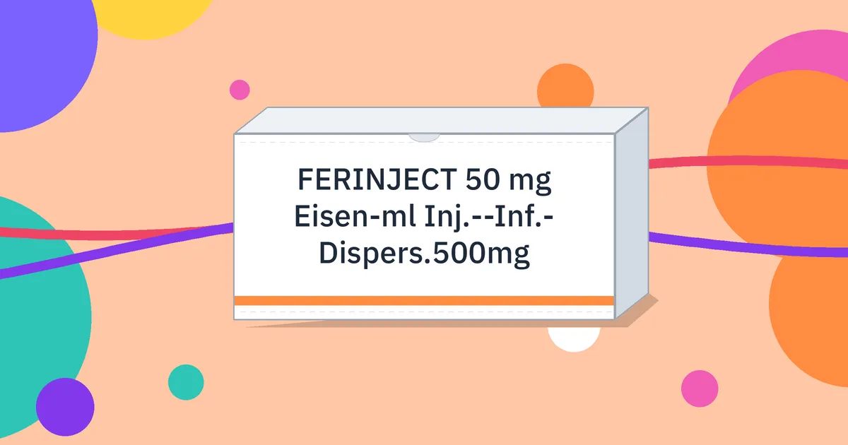Symbolbild: Packung mit der Aufschrift FERINJECT 50 mg Eisen-ml Inj.--Inf.-Dispers.500mg (PZN 10132984) – Verfügbarkeit und Bezug in Apotheken in Frankfurt am Main