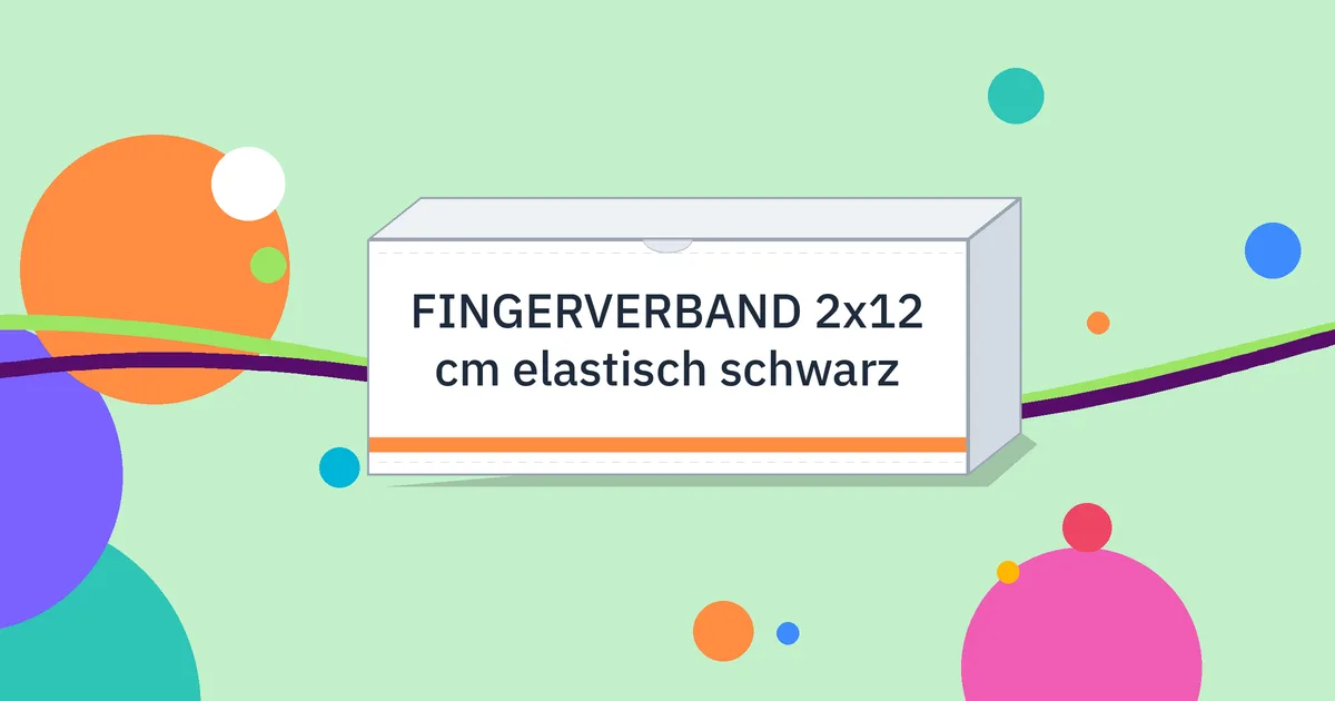 Symbolbild: Packung mit der Aufschrift FINGERVERBAND 2x12 cm elastisch schwarz (PZN 07624212) – Verfügbarkeit und Bezug in Apotheken in Frankfurt am Main