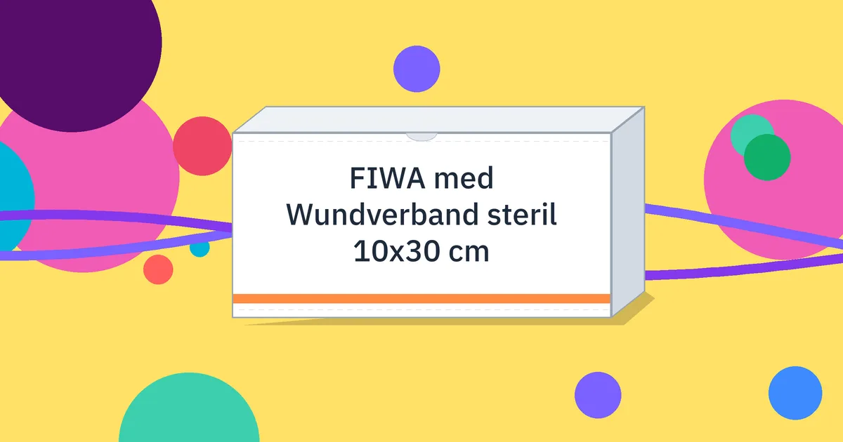 Symbolbild: Packung mit der Aufschrift FIWA med Wundverband steril 10x30 cm (PZN 19813444) – Verfügbarkeit und Bezug in Apotheken in Frankfurt am Main