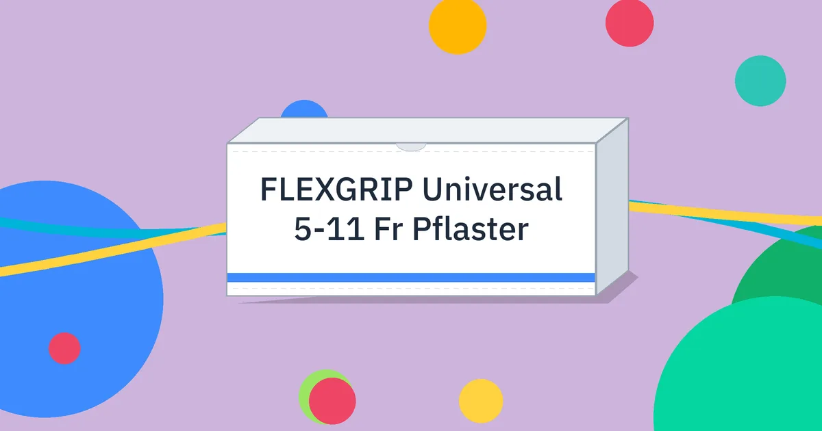 Symbolbild: Packung mit der Aufschrift FLEXGRIP Universal 5-11 Fr Pflaster (PZN 19951318) – Verfügbarkeit und Bezug in Apotheken in Frankfurt am Main