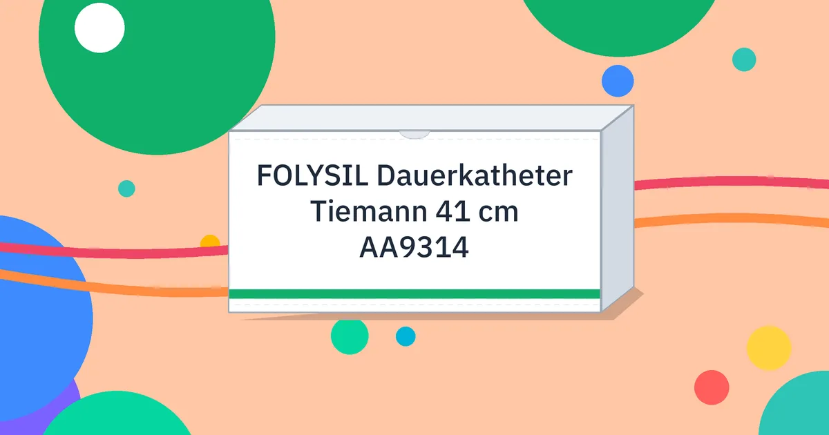 Symbolbild: Packung mit der Aufschrift FOLYSIL Dauerkatheter Tiemann 41 cm AA9314 (PZN 00740984) – Verfügbarkeit und Bezug in Apotheken in Frankfurt am Main