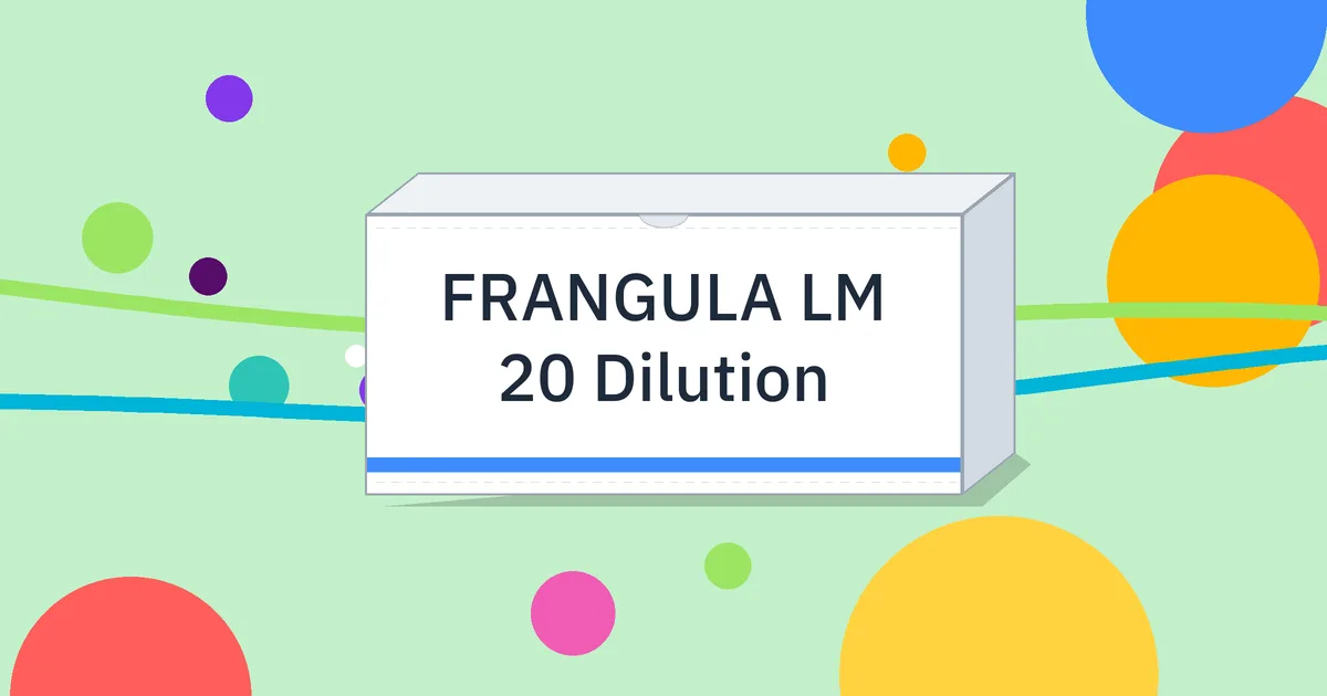 Symbolbild: Packung mit der Aufschrift FRANGULA LM 20 Dilution (PZN 12874508) – Verfügbarkeit und Bezug in Apotheken in Frankfurt am Main