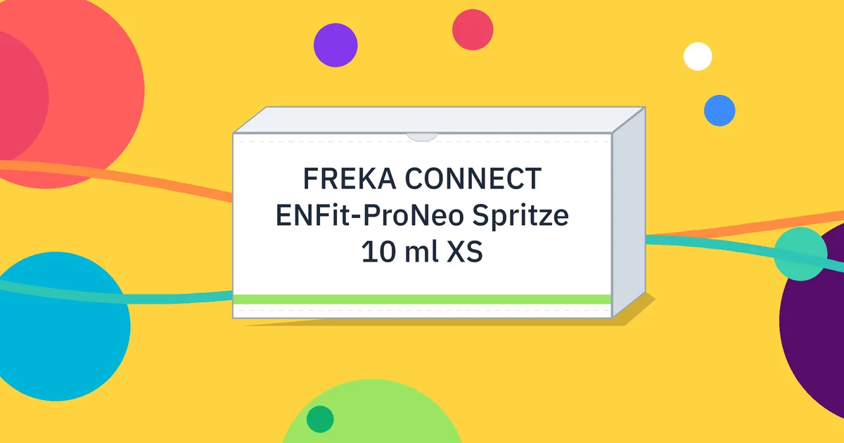 Symbolbild: Packung mit der Aufschrift FREKA CONNECT ENFit-ProNeo Spritze 10 ml XS (PZN 11378902) – Verfügbarkeit und Bezug in Apotheken in Frankfurt am Main