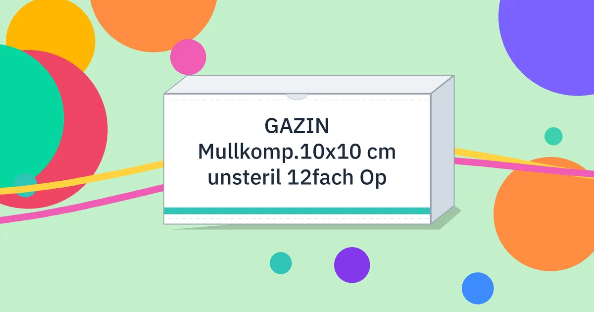 Symbolbild: Packung mit der Aufschrift GAZIN Mullkomp.10x10 cm unsteril 12fach Op (PZN 18672119) – Verfügbarkeit und Bezug in Apotheken in Frankfurt am Main