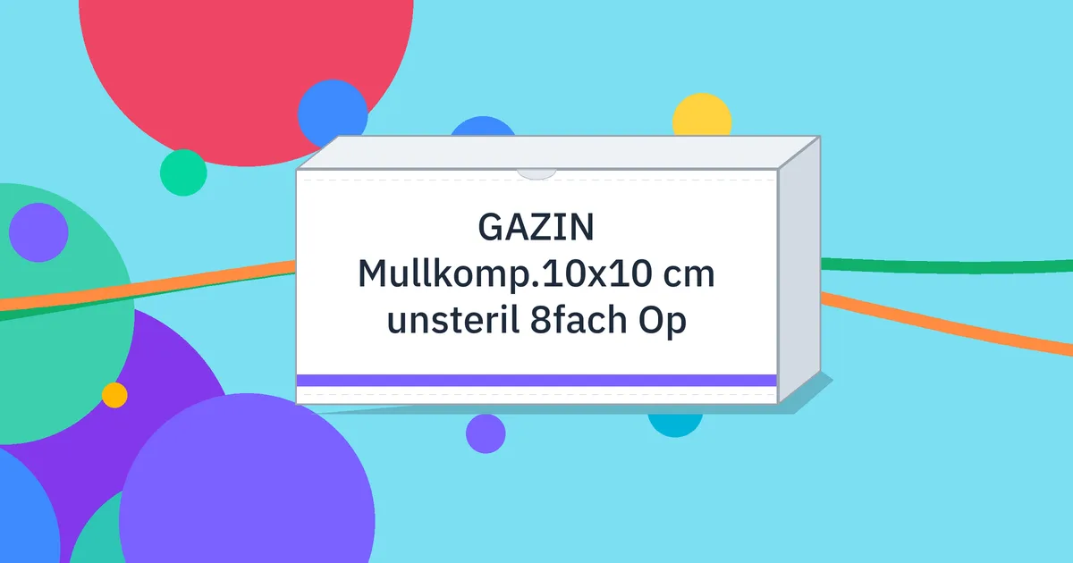 Symbolbild: Packung mit der Aufschrift GAZIN Mullkomp.10x10 cm unsteril 8fach Op (PZN 17434470) – Verfügbarkeit und Bezug in Apotheken in Frankfurt am Main