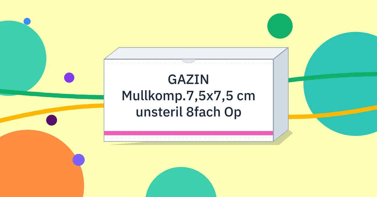 Symbolbild: Packung mit der Aufschrift GAZIN Mullkomp.7,5x7,5 cm unsteril 8fach Op (PZN 18100191) – Verfügbarkeit und Bezug in Apotheken in Frankfurt am Main