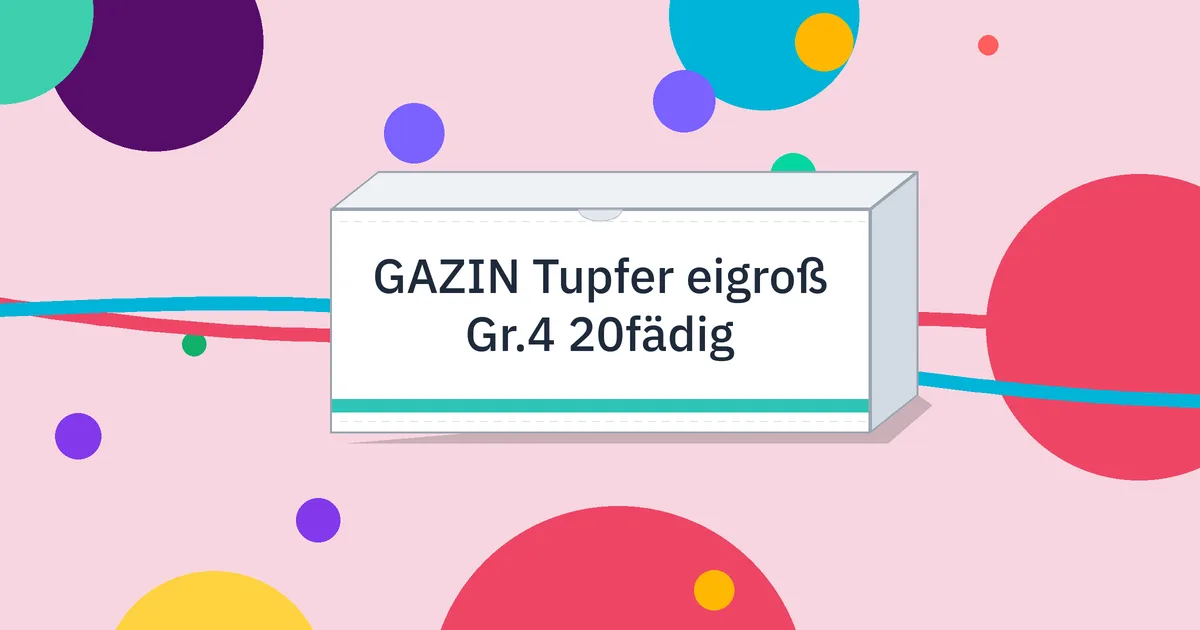 Symbolbild: Packung mit der Aufschrift GAZIN Tupfer eigroß Gr.4 20fädig (PZN 15997832) – Verfügbarkeit und Bezug in Apotheken in Frankfurt am Main