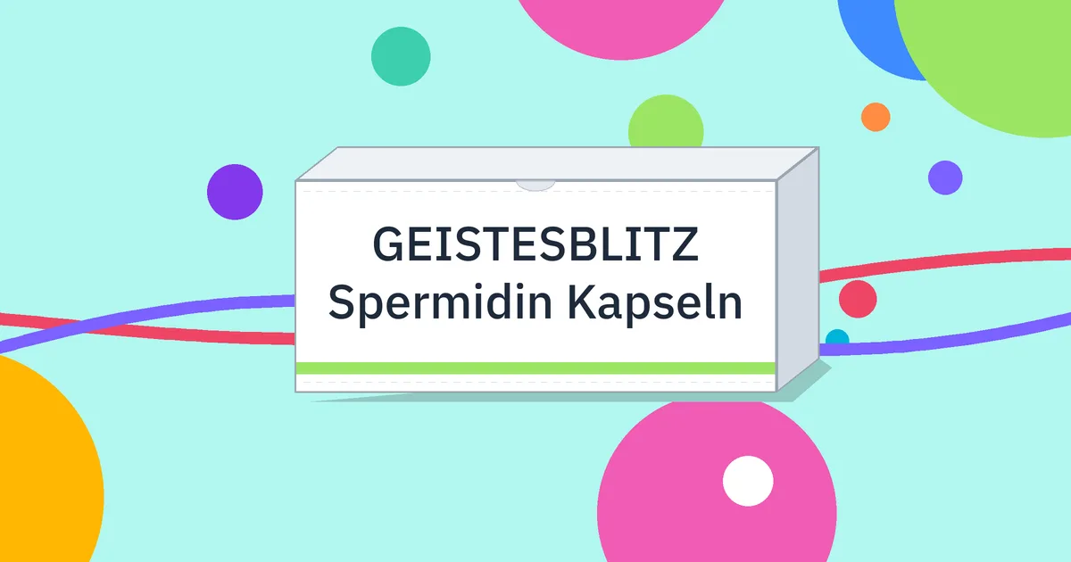 Symbolbild: Packung mit der Aufschrift GEISTESBLITZ Spermidin Kapseln (PZN 18098382) – Verfügbarkeit und Bezug in Apotheken in Frankfurt am Main