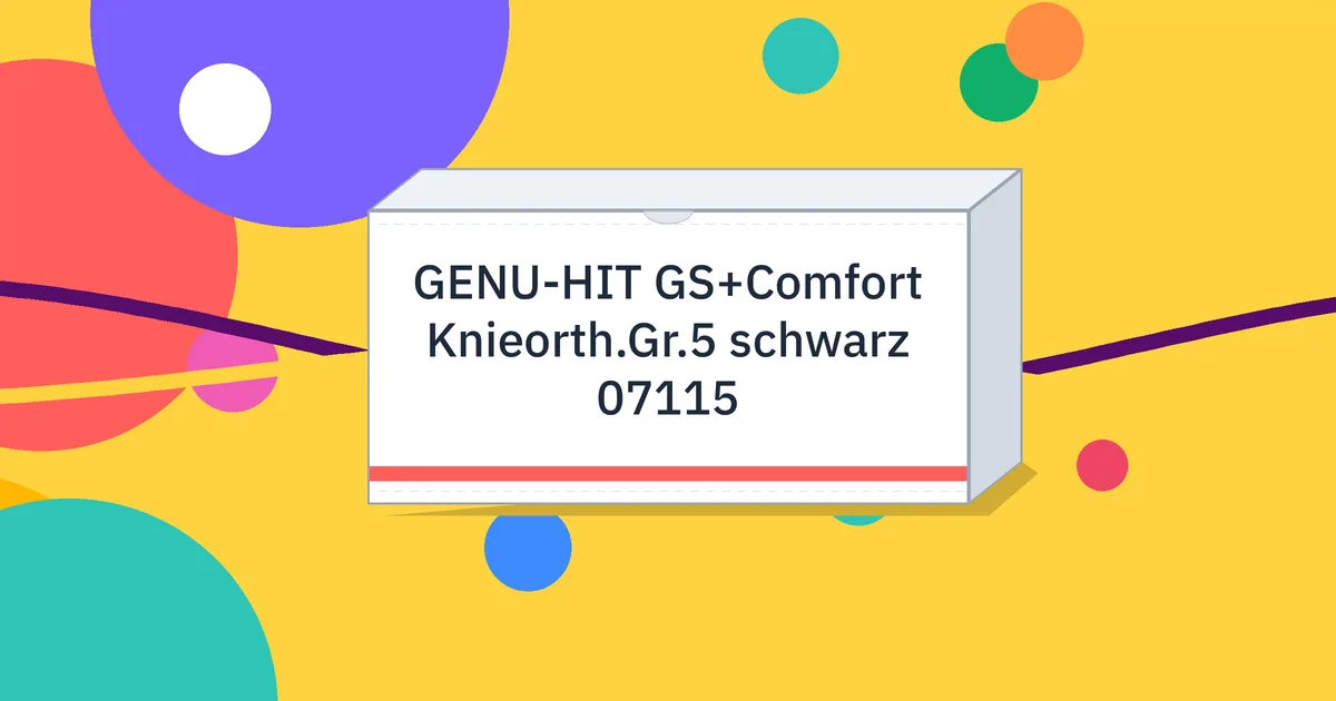 Symbolbild: Packung mit der Aufschrift GENU-HIT GS+Comfort Knieorth.Gr.5 schwarz 07115 (PZN 20835362) – Verfügbarkeit und Bezug in Apotheken in Frankfurt am Main