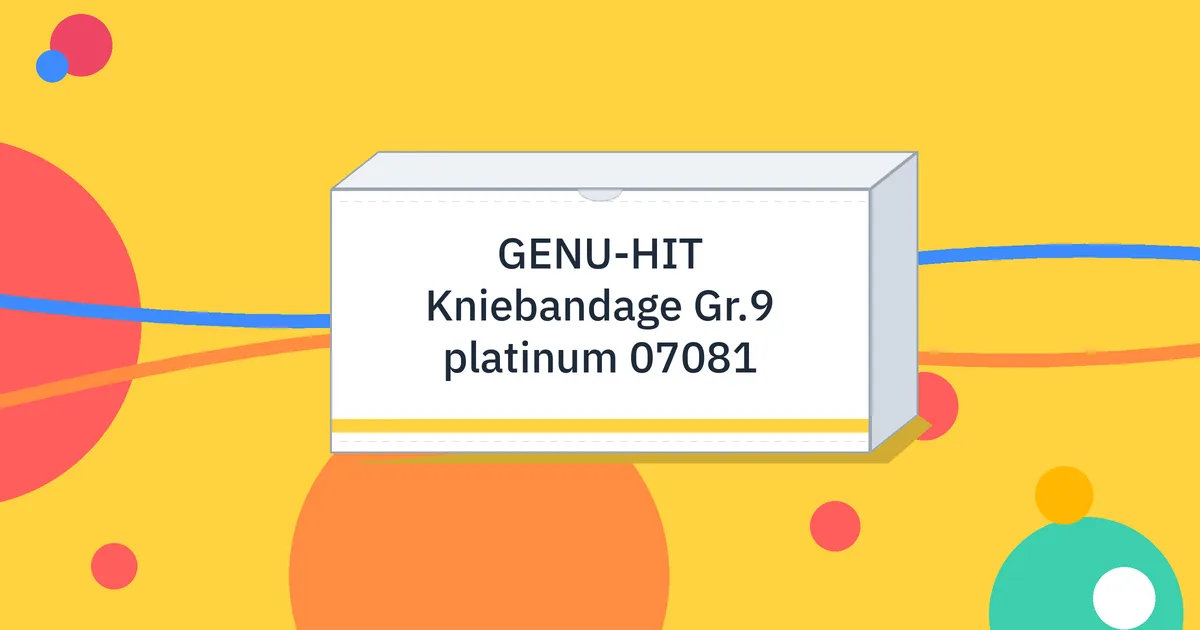 Symbolbild: Packung mit der Aufschrift GENU-HIT Kniebandage Gr.9 platinum 07081 (PZN 15732039) – Verfügbarkeit und Bezug in Apotheken in Frankfurt am Main