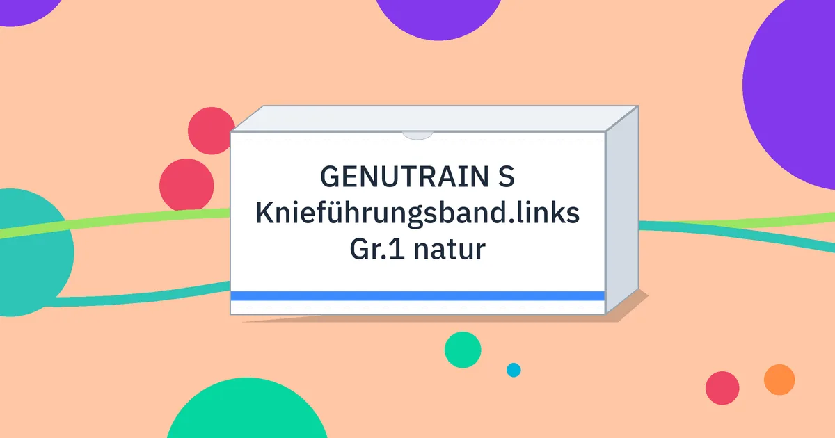 Symbolbild: Packung mit der Aufschrift GENUTRAIN S Knieführungsband.links Gr.1 natur (PZN 02429167) – Verfügbarkeit und Bezug in Apotheken in Frankfurt am Main
