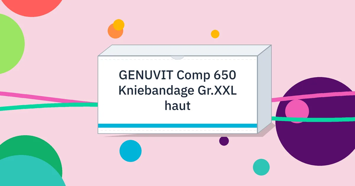 Symbolbild: Packung mit der Aufschrift GENUVIT Comp 650 Kniebandage Gr.XXL haut (PZN 09403567) – Verfügbarkeit und Bezug in Apotheken in Frankfurt am Main