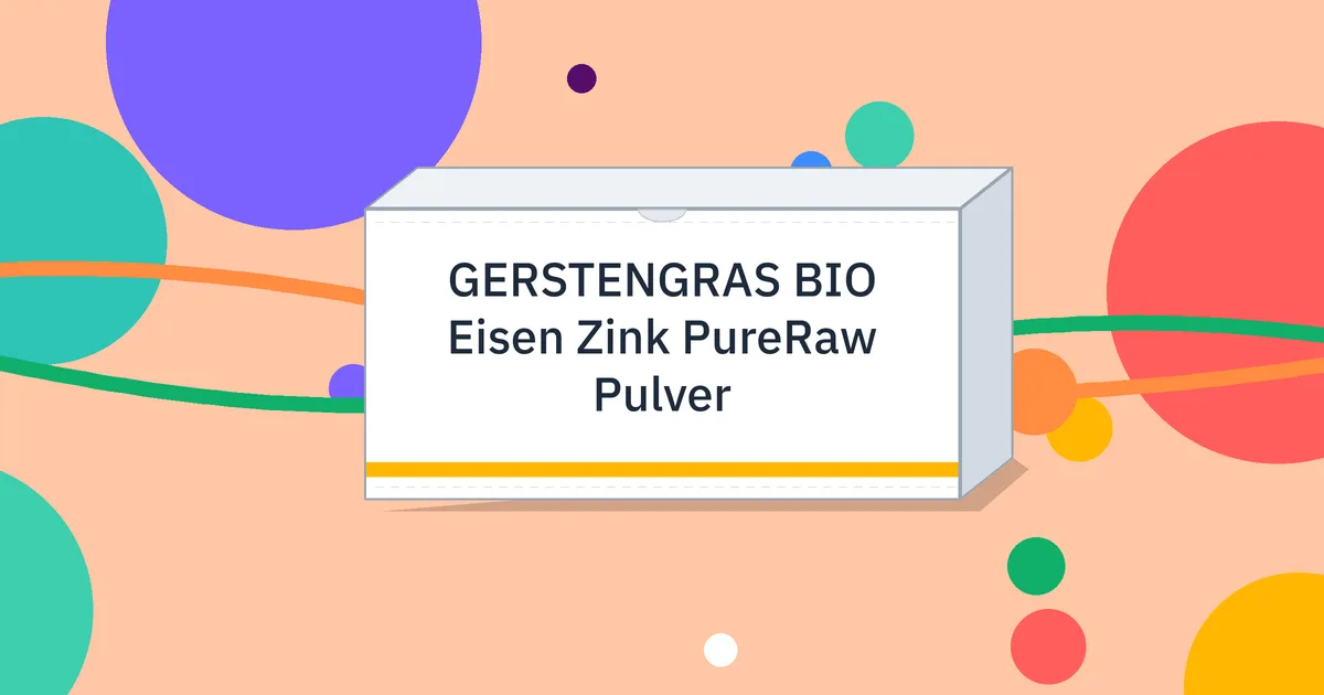 Symbolbild: Packung mit der Aufschrift GERSTENGRAS BIO Eisen Zink PureRaw Pulver (PZN 16805993) – Verfügbarkeit und Bezug in Apotheken in Frankfurt am Main