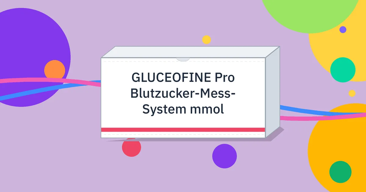 Symbolbild: Packung mit der Aufschrift GLUCEOFINE Pro Blutzucker-Mess-System mmol (PZN 20066099) – Verfügbarkeit und Bezug in Apotheken in Frankfurt am Main