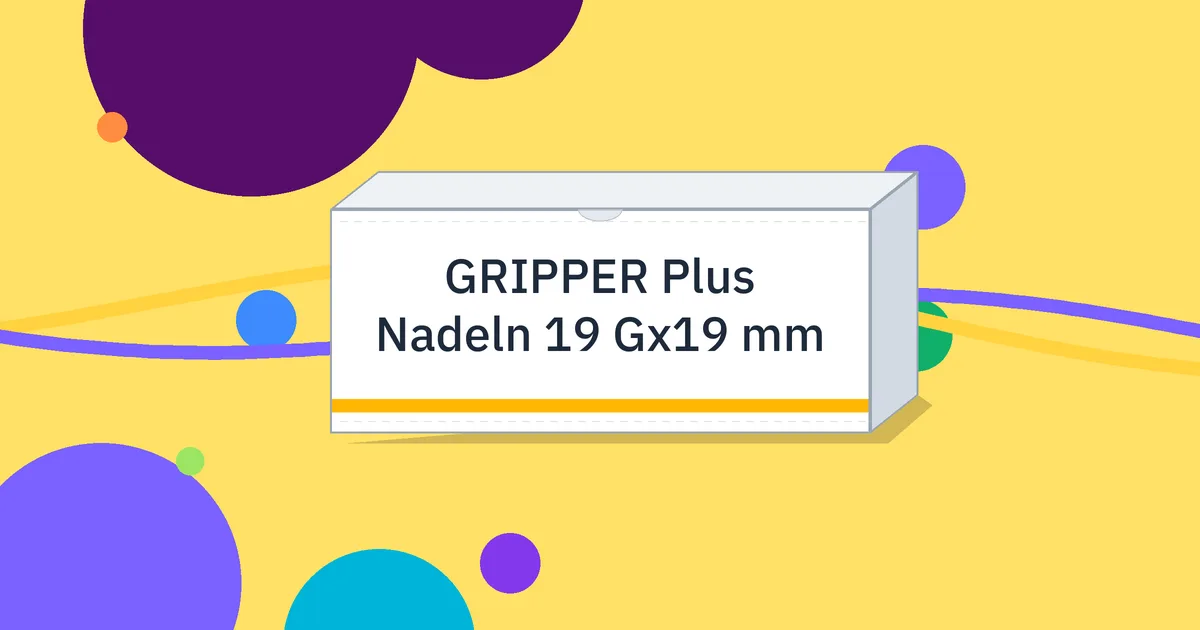 Symbolbild: Packung mit der Aufschrift GRIPPER Plus Nadeln 19 Gx19 mm (PZN 01134429) – Verfügbarkeit und Bezug in Apotheken in Frankfurt am Main