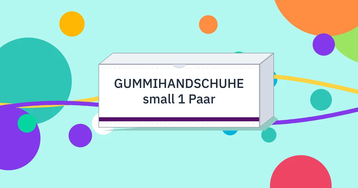 Symbolbild: Packung mit der Aufschrift GUMMIHANDSCHUHE small 1 Paar (PZN 01537328) – Verfügbarkeit und Bezug in Apotheken in Frankfurt am Main