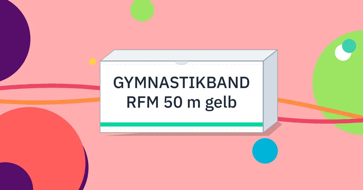 Symbolbild: Packung mit der Aufschrift GYMNASTIKBAND RFM 50 m gelb (PZN 01204609) – Verfügbarkeit und Bezug in Apotheken in Frankfurt am Main