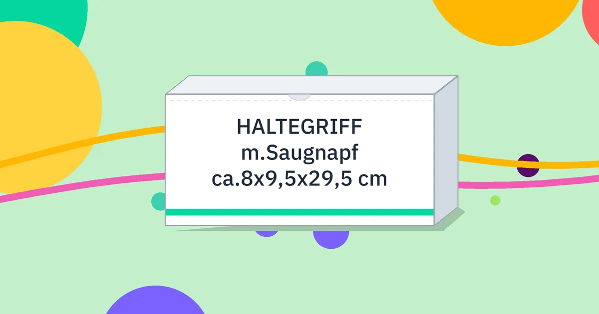 Symbolbild: Packung mit der Aufschrift HALTEGRIFF m.Saugnapf ca.8x9,5x29,5 cm (PZN 16500673) – Verfügbarkeit und Bezug in Apotheken in Frankfurt am Main