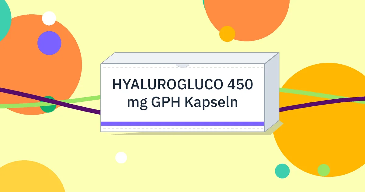Symbolbild: Packung mit der Aufschrift HYALUROGLUCO 450 mg GPH Kapseln (PZN 01160295) – Verfügbarkeit und Bezug in Apotheken in Frankfurt am Main