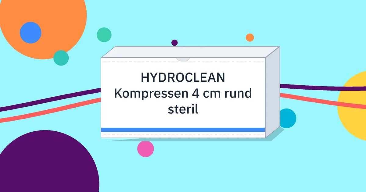 Symbolbild: Packung mit der Aufschrift HYDROCLEAN Kompressen 4 cm rund steril (PZN 15782385) – Verfügbarkeit und Bezug in Apotheken in Frankfurt am Main