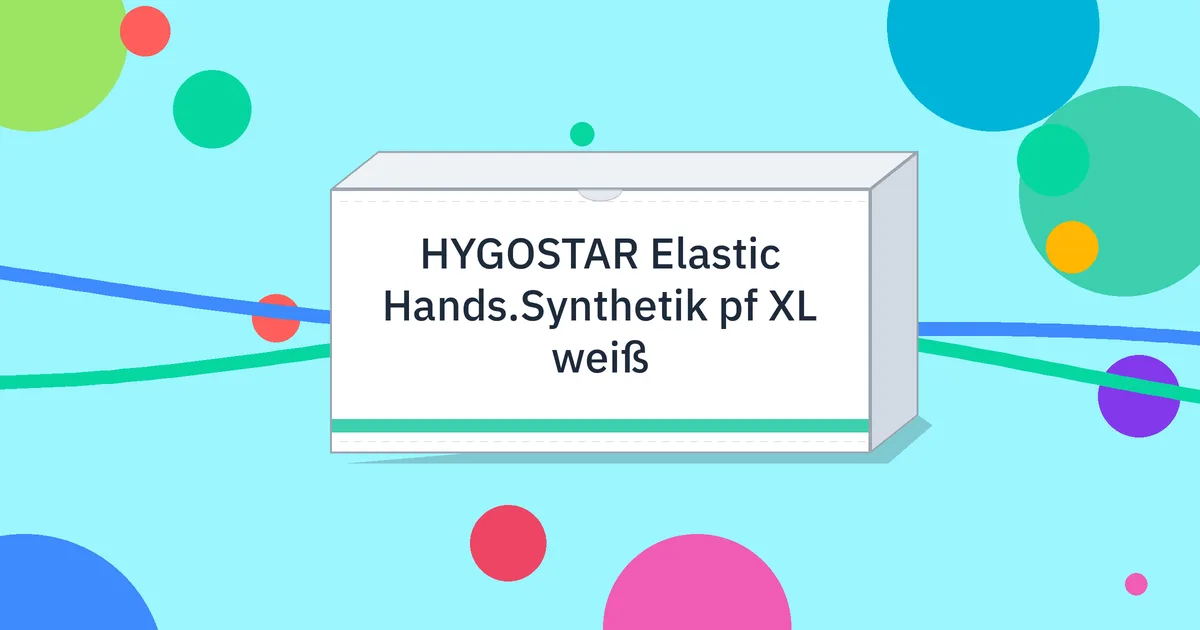 Symbolbild: Packung mit der Aufschrift HYGOSTAR Elastic Hands.Synthetik pf XL weiß (PZN 20772555) – Verfügbarkeit und Bezug in Apotheken in Frankfurt am Main