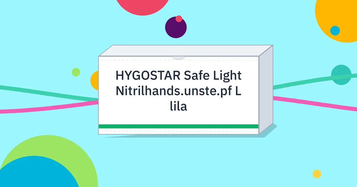 Symbolbild: Packung mit der Aufschrift HYGOSTAR Safe Light Nitrilhands.unste.pf L lila (PZN 20775016) – Verfügbarkeit und Bezug in Apotheken in Frankfurt am Main