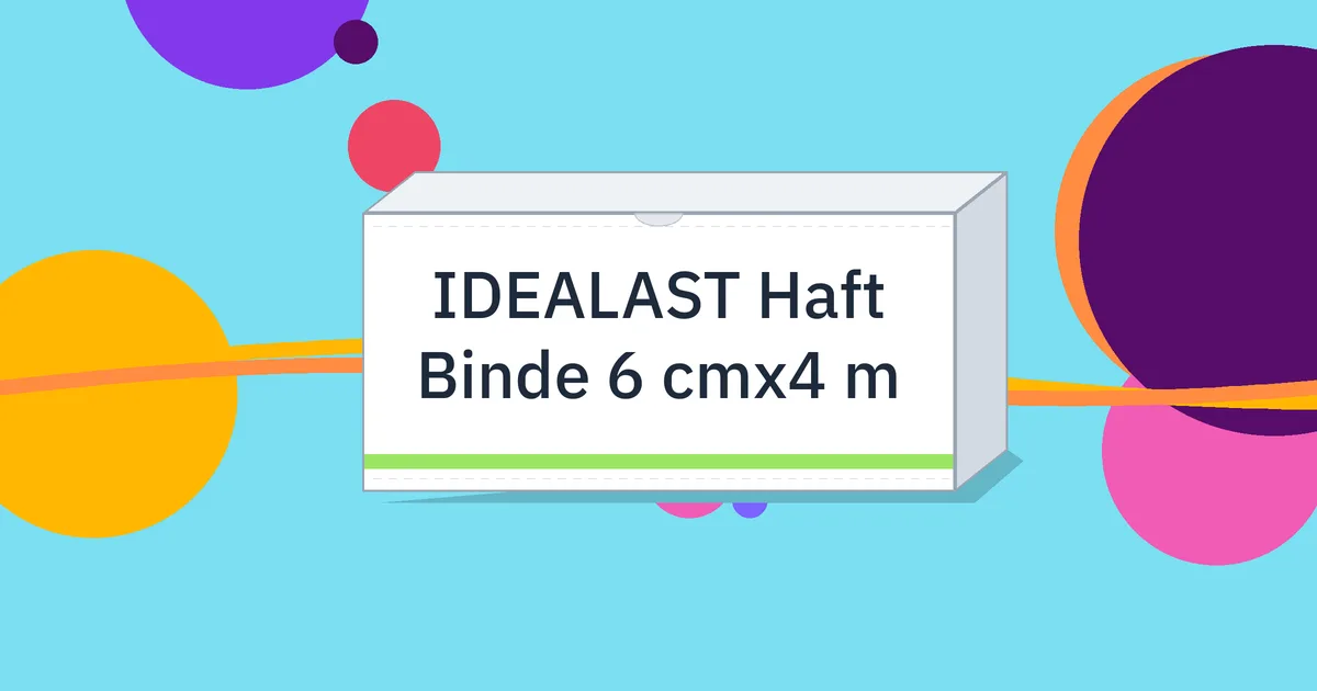 Symbolbild: Packung mit der Aufschrift IDEALAST Haft Binde 6 cmx4 m (PZN 03517413) – Verfügbarkeit und Bezug in Apotheken in Frankfurt am Main