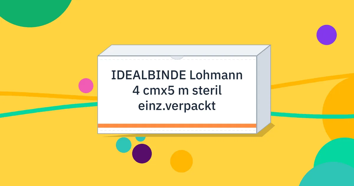 Symbolbild: Packung mit der Aufschrift IDEALBINDE Lohmann 4 cmx5 m steril einz.verpackt (PZN 04780609) – Verfügbarkeit und Bezug in Apotheken in Frankfurt am Main