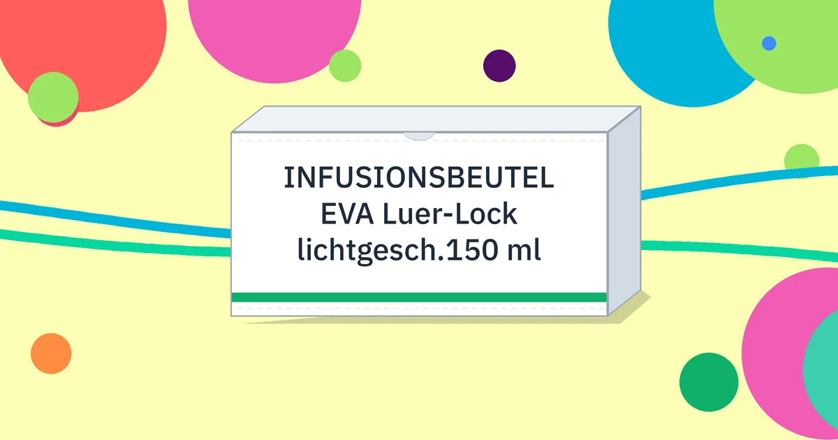 Symbolbild: Packung mit der Aufschrift INFUSIONSBEUTEL EVA Luer-Lock lichtgesch.150 ml (PZN 06815855) – Verfügbarkeit und Bezug in Apotheken in Frankfurt am Main