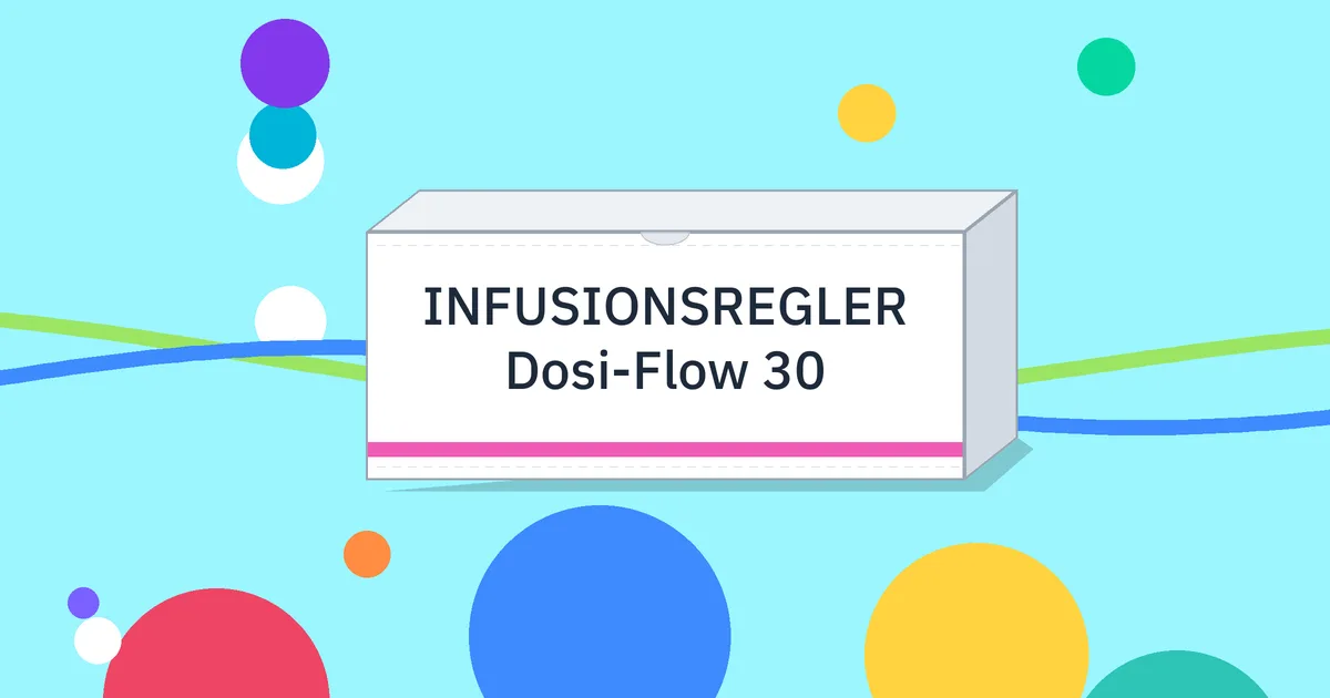Symbolbild: Packung mit der Aufschrift INFUSIONSREGLER Dosi-Flow 30 (PZN 06638577) – Verfügbarkeit und Bezug in Apotheken in Frankfurt am Main