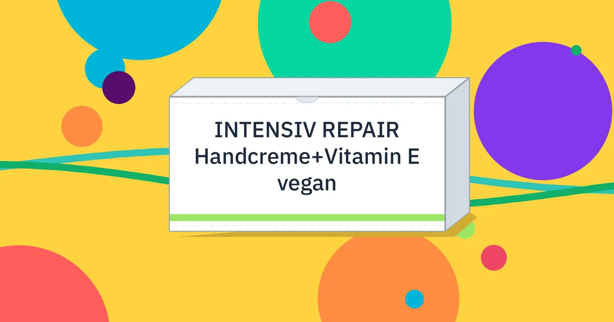 Symbolbild: Packung mit der Aufschrift INTENSIV REPAIR Handcreme+Vitamin E vegan (PZN 15250903) – Verfügbarkeit und Bezug in Apotheken in Frankfurt am Main