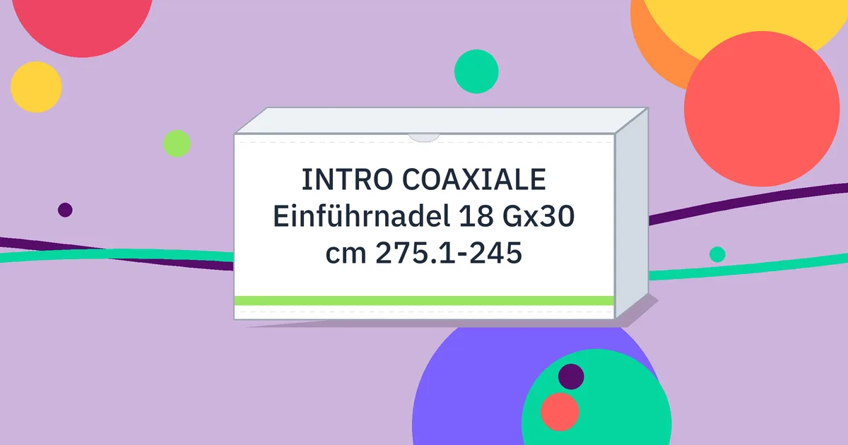 Symbolbild: Packung mit der Aufschrift INTRO COAXIALE Einführnadel 18 Gx30 cm 275.1-245 (PZN 16946587) – Verfügbarkeit und Bezug in Apotheken in Frankfurt am Main