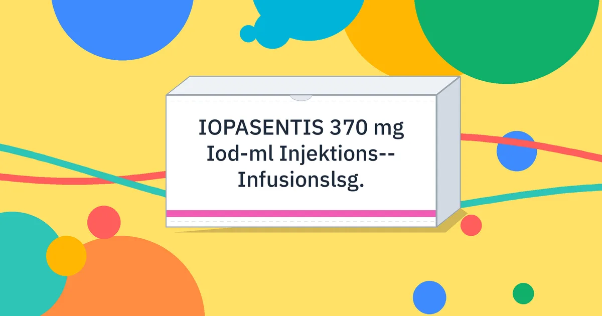 Symbolbild: Packung mit der Aufschrift IOPASENTIS 370 mg Iod-ml Injektions--Infusionslsg. (PZN 13354248) – Verfügbarkeit und Bezug in Apotheken in Frankfurt am Main