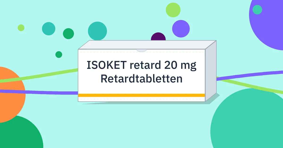 Symbolbild: Packung mit der Aufschrift ISOKET retard 20 mg Retardtabletten (PZN 04876999) – Verfügbarkeit und Bezug in Apotheken in Frankfurt am Main