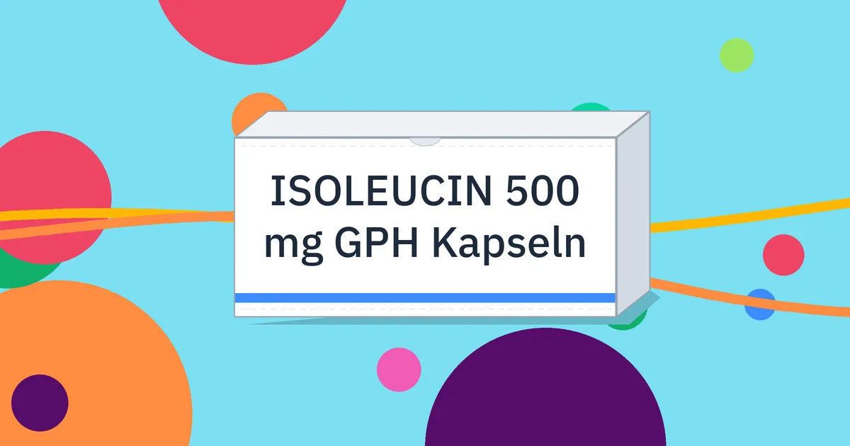 Symbolbild: Packung mit der Aufschrift ISOLEUCIN 500 mg GPH Kapseln (PZN 00128214) – Verfügbarkeit und Bezug in Apotheken in Frankfurt am Main