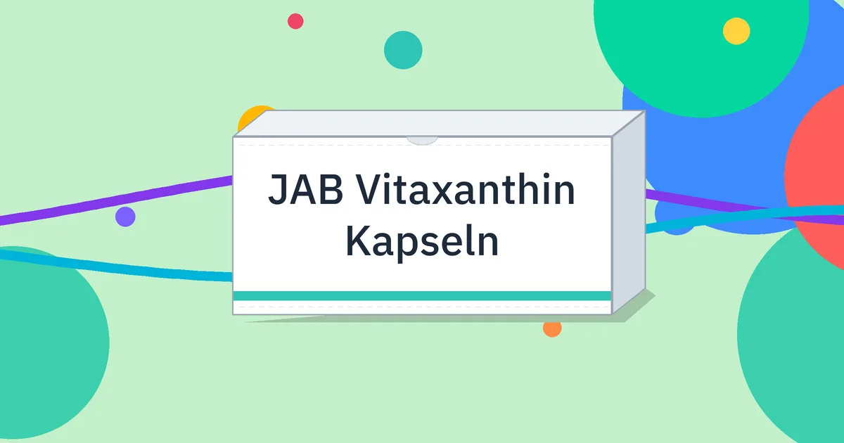 Symbolbild: Packung mit der Aufschrift JAB Vitaxanthin Kapseln (PZN 14852681) – Verfügbarkeit und Bezug in Apotheken in Frankfurt am Main