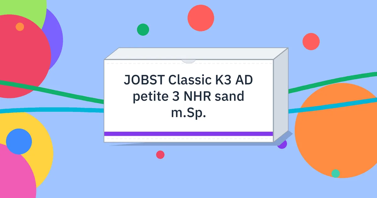 Symbolbild: Packung mit der Aufschrift JOBST Classic K3 AD petite 3 NHR sand m.Sp. (PZN 13069884) – Verfügbarkeit und Bezug in Apotheken in Frankfurt am Main