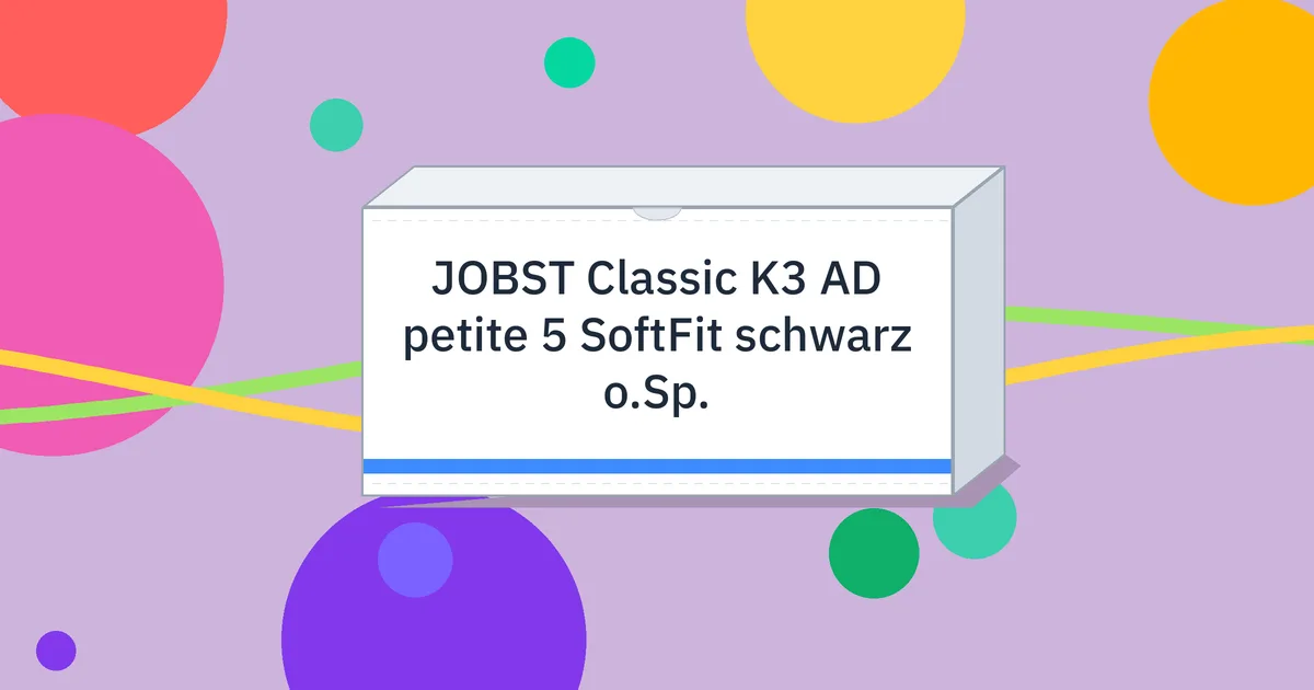 Symbolbild: Packung mit der Aufschrift JOBST Classic K3 AD petite 5 SoftFit schwarz o.Sp. (PZN 14223169) – Verfügbarkeit und Bezug in Apotheken in Frankfurt am Main