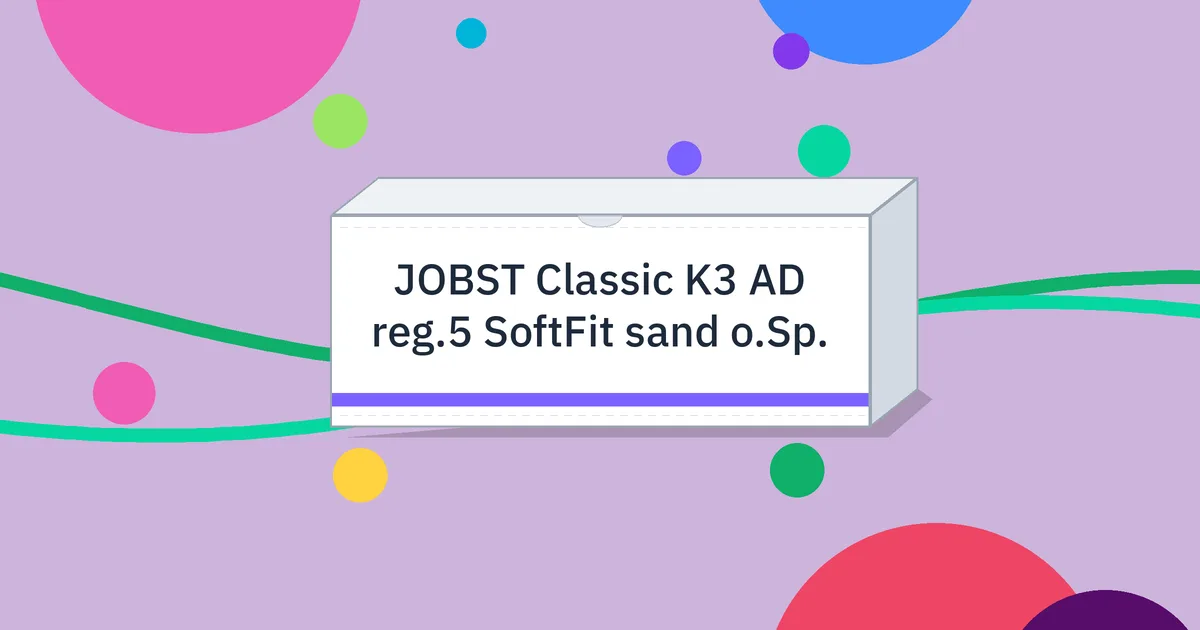 Symbolbild: Packung mit der Aufschrift JOBST Classic K3 AD reg.5 SoftFit sand o.Sp. (PZN 14223844) – Verfügbarkeit und Bezug in Apotheken in Frankfurt am Main
