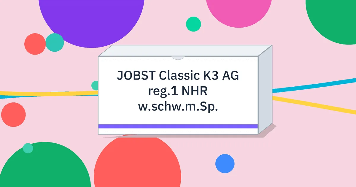 Symbolbild: Packung mit der Aufschrift JOBST Classic K3 AG reg.1 NHR w.schw.m.Sp. (PZN 13073609) – Verfügbarkeit und Bezug in Apotheken in Frankfurt am Main