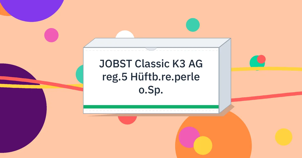 Symbolbild: Packung mit der Aufschrift JOBST Classic K3 AG reg.5 Hüftb.re.perle o.Sp. (PZN 13076453) – Verfügbarkeit und Bezug in Apotheken in Frankfurt am Main