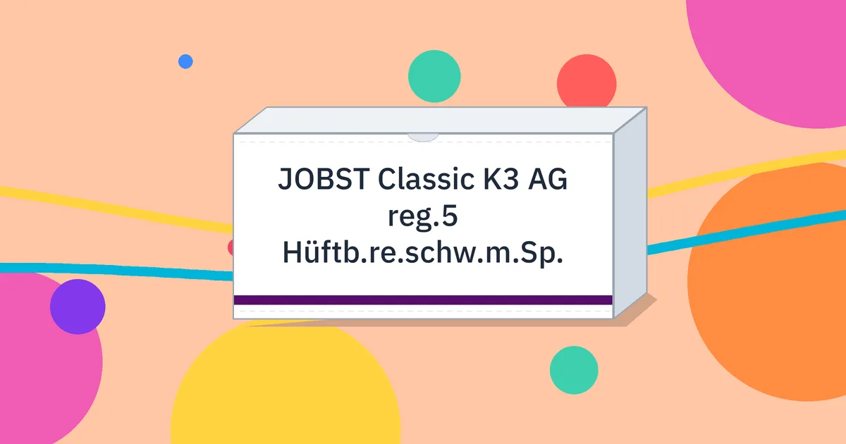 Symbolbild: Packung mit der Aufschrift JOBST Classic K3 AG reg.5 Hüftb.re.schw.m.Sp. (PZN 13076393) – Verfügbarkeit und Bezug in Apotheken in Frankfurt am Main