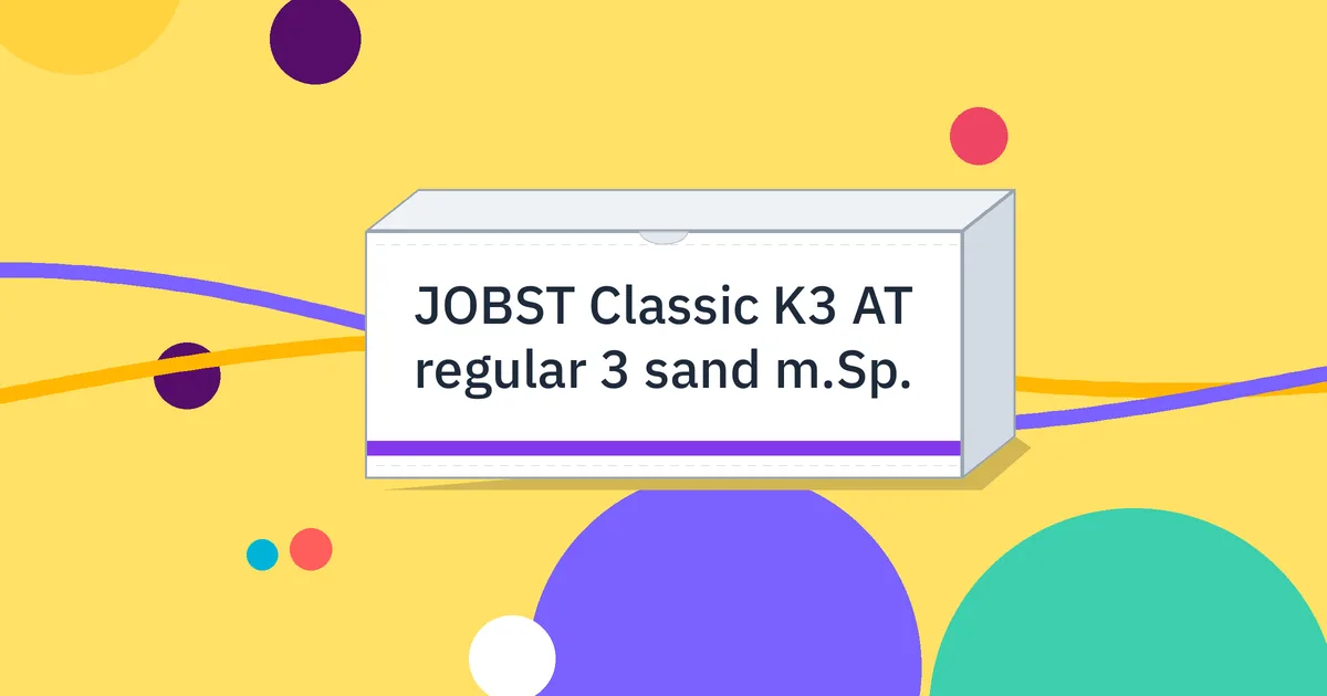 Symbolbild: Packung mit der Aufschrift JOBST Classic K3 AT regular 3 sand m.Sp. (PZN 13078044) – Verfügbarkeit und Bezug in Apotheken in Frankfurt am Main