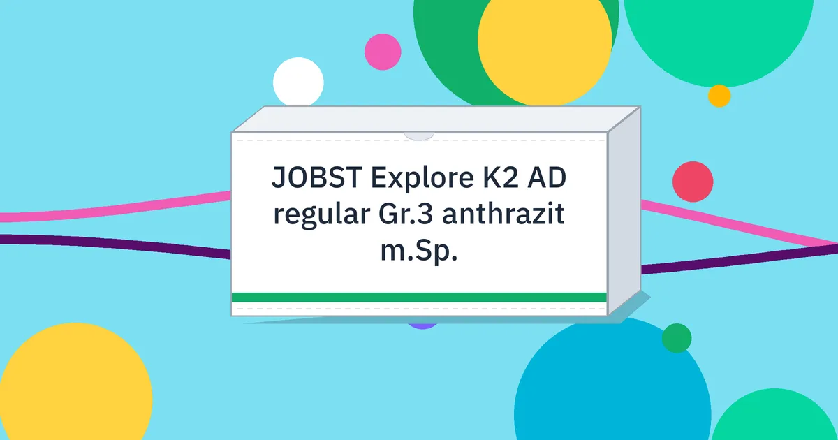 Symbolbild: Packung mit der Aufschrift JOBST Explore K2 AD regular Gr.3 anthrazit m.Sp. (PZN 11022097) – Verfügbarkeit und Bezug in Apotheken in Frankfurt am Main